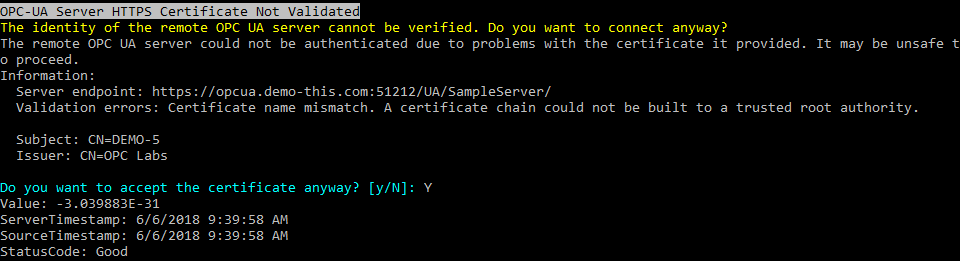 Examples - OPC UA Interaction - Accept HTTPS certificate